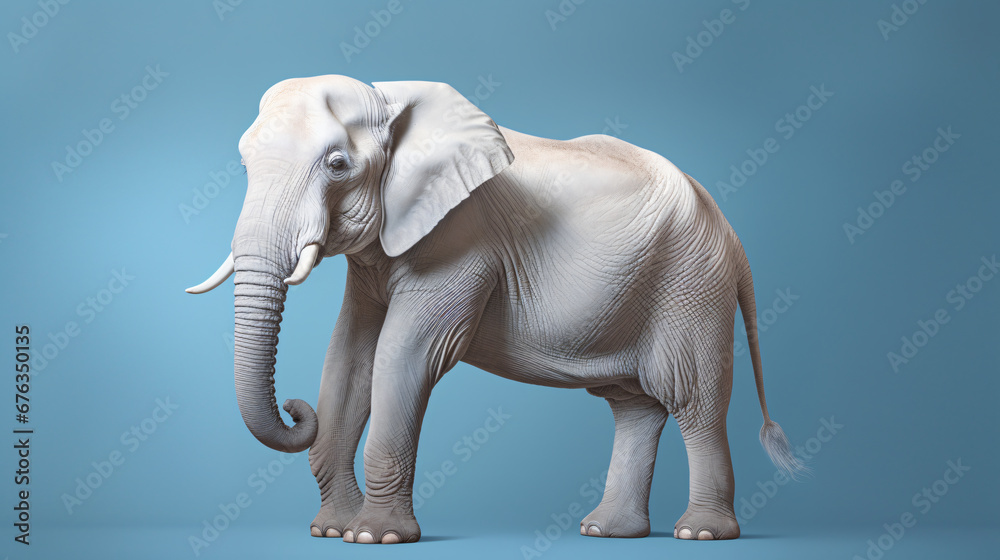 a regal white albino elephant with intense blue eyes, standing proudly ...