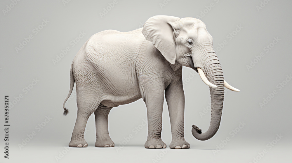 a white albino elephant, its towering form detailed against a neutral ...