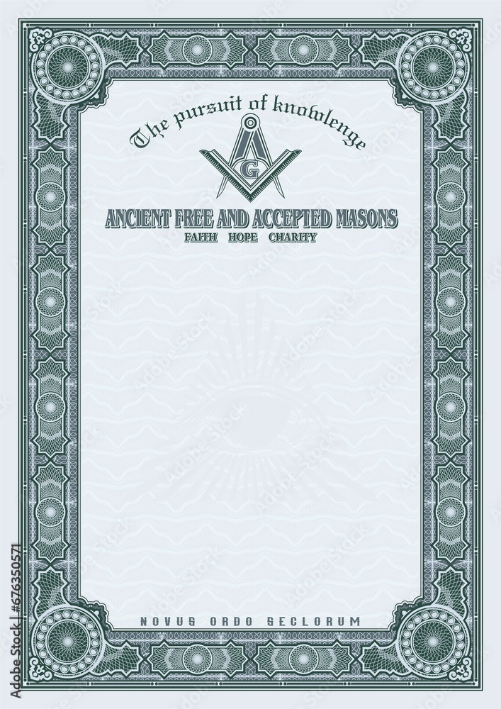 Vertical blank with Masonic symbols for creating certificates, diplomas ...