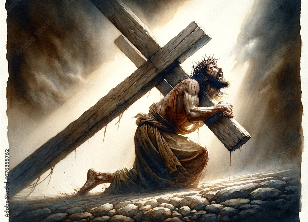 Blood-Stained Path: Christ's Collapse on the Way to Golgotha Stock ...