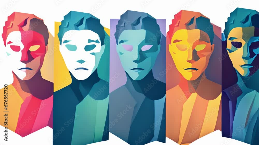 A character wearing different masks, symbolizing their struggle with ...