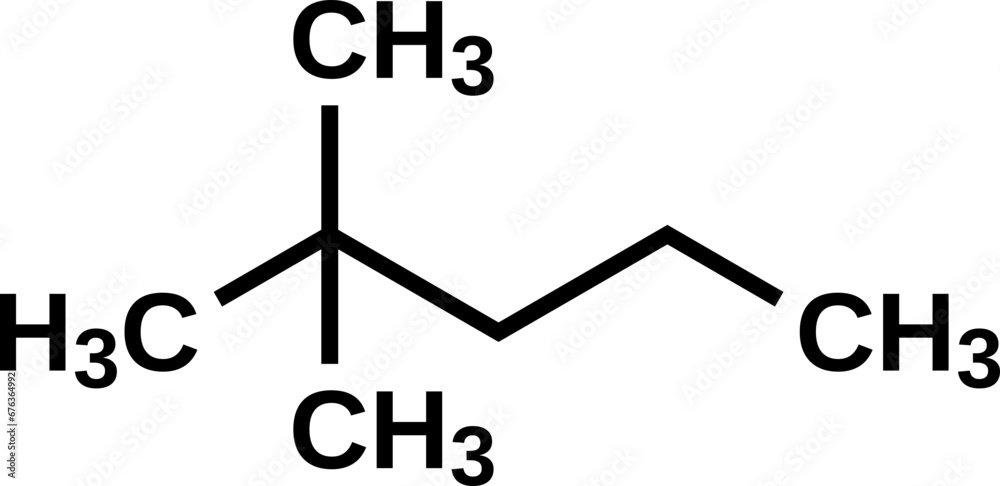 Neoheptane structural formula. 2,2-dimethylpentane, heptane isomer ...