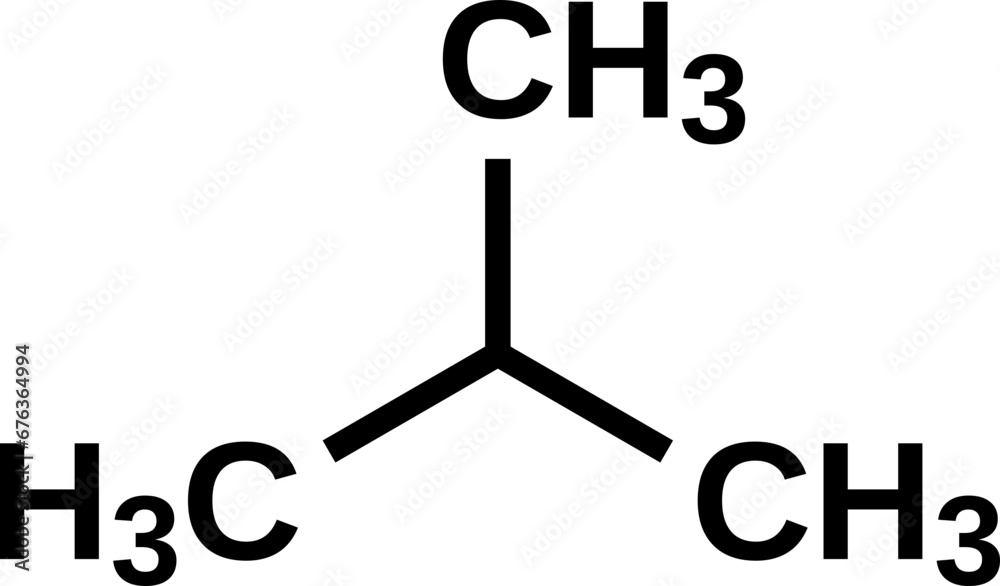 Isobutane structural formula. Methylpropane, butane isomer vector ...
