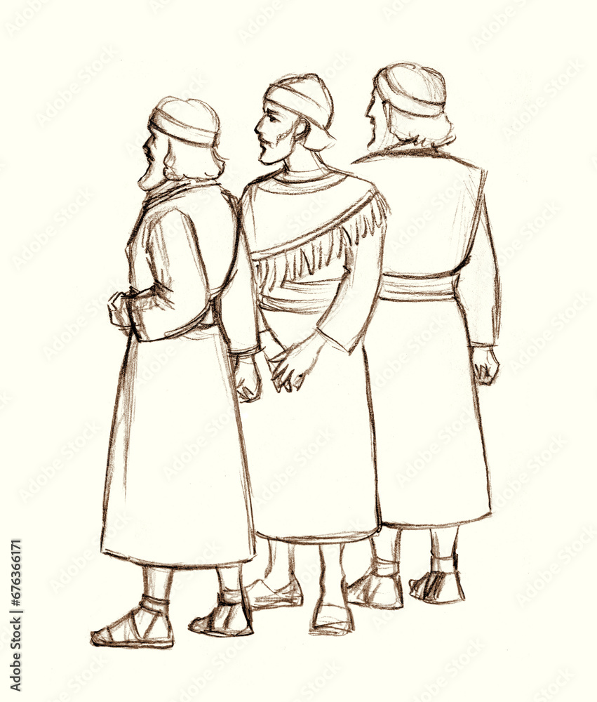 Shadrach, Meshach and Abednego. Pencil drawing Stock Illustration ...