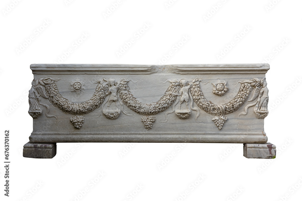 Old plaster sculptures and bas-reliefs, wall texture and patterns ...