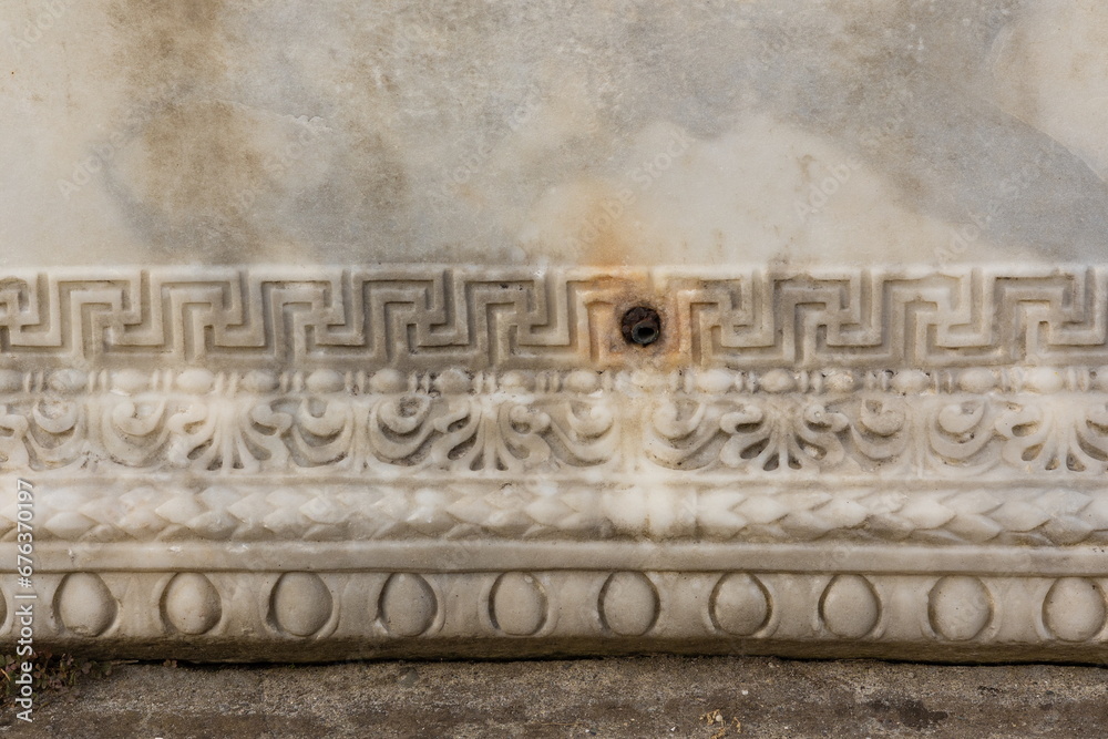 Old plaster sculptures and bas-reliefs, wall texture and patterns ...