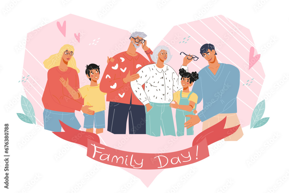 Heartwarming family day card or poster template with multigenerational ...