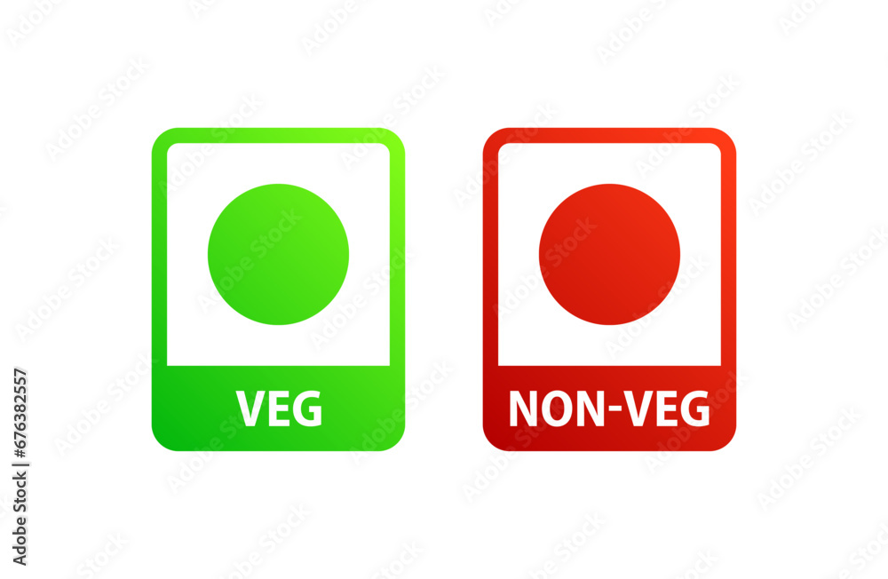 Veg and Non-Veg icons. Flat, green Veg icon, red Non-Veg sign, healthy ...