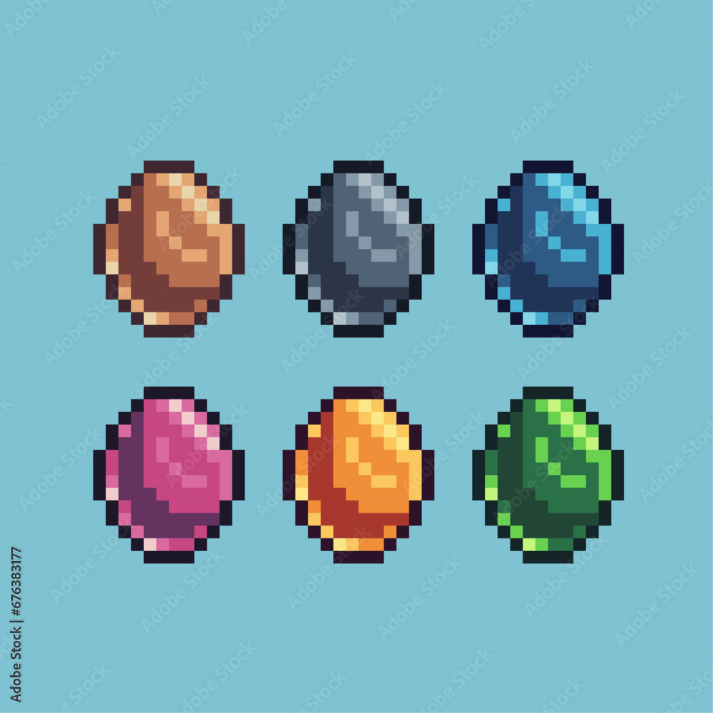 Pixel art sets of golden eggs with variation color item asset. Simple ...
