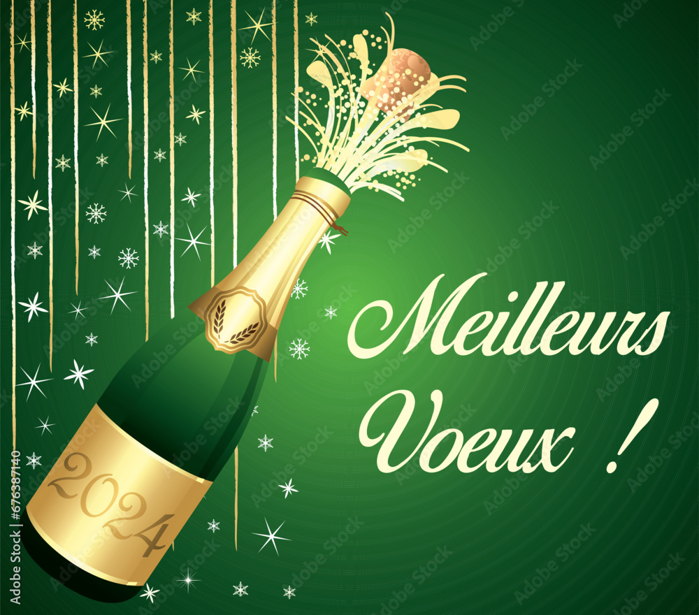 Meilleurs vœux. Bonne année 2024. Carte de vœux verte et or en français ... Meilleurs vœux. Bonne année 2024. Carte de vœux verte et or en français ...