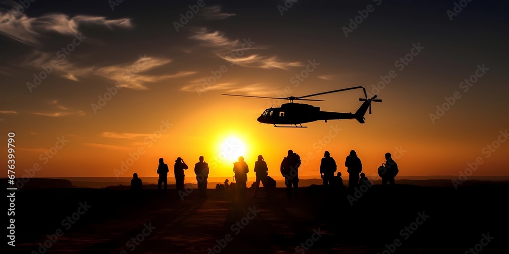 Military operation mission on silhouette sunset in field. Soldiers army ...
