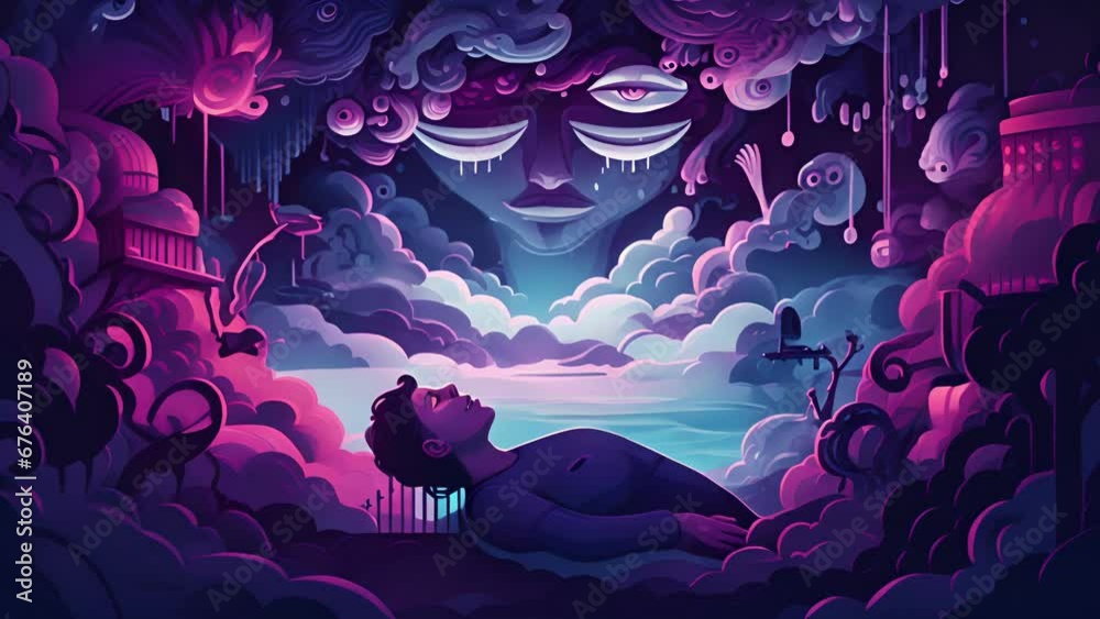 A cartoon character exploring their dreams and nightmares, unraveling ...