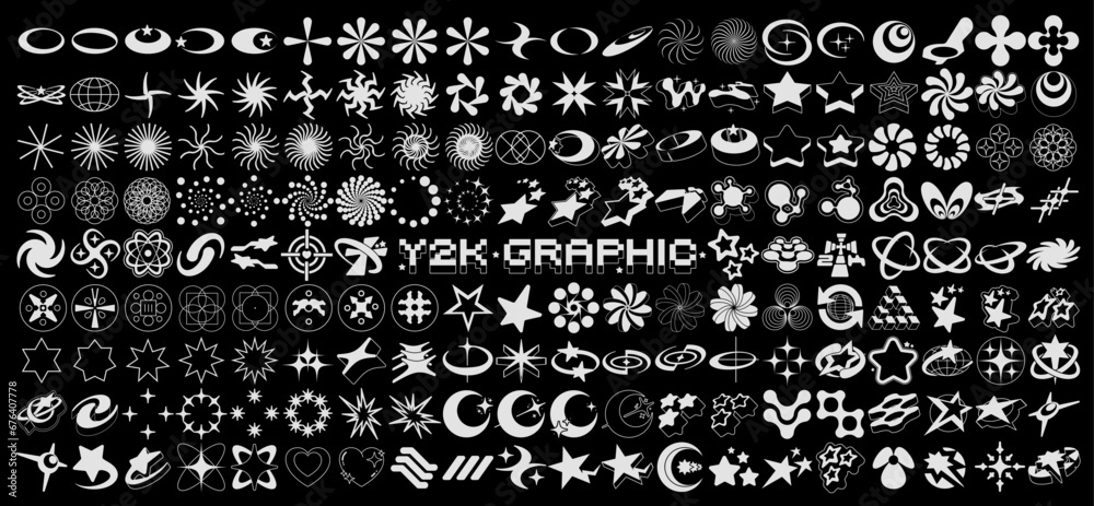 Retro Y2K star elements. Universal shapes for design, projects, posters ...