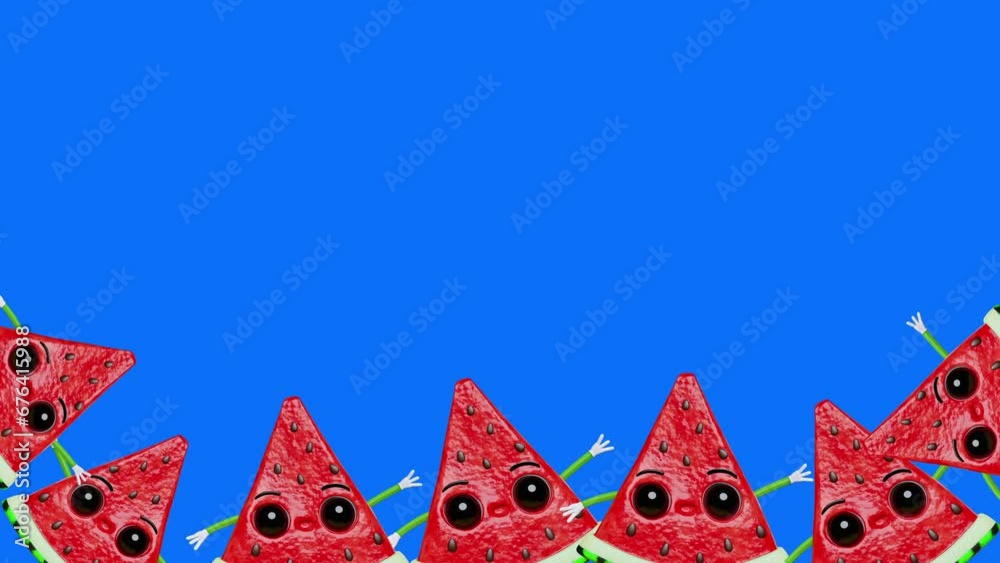 Cute dancing watermelon slices creative 3D character animation frame ...