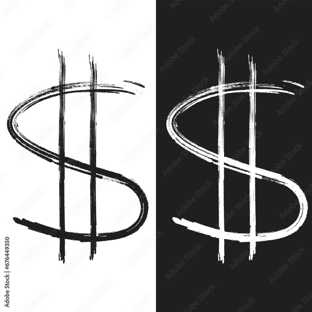 Dollar Sign symbol Icon vector using on Black and white Board script ...