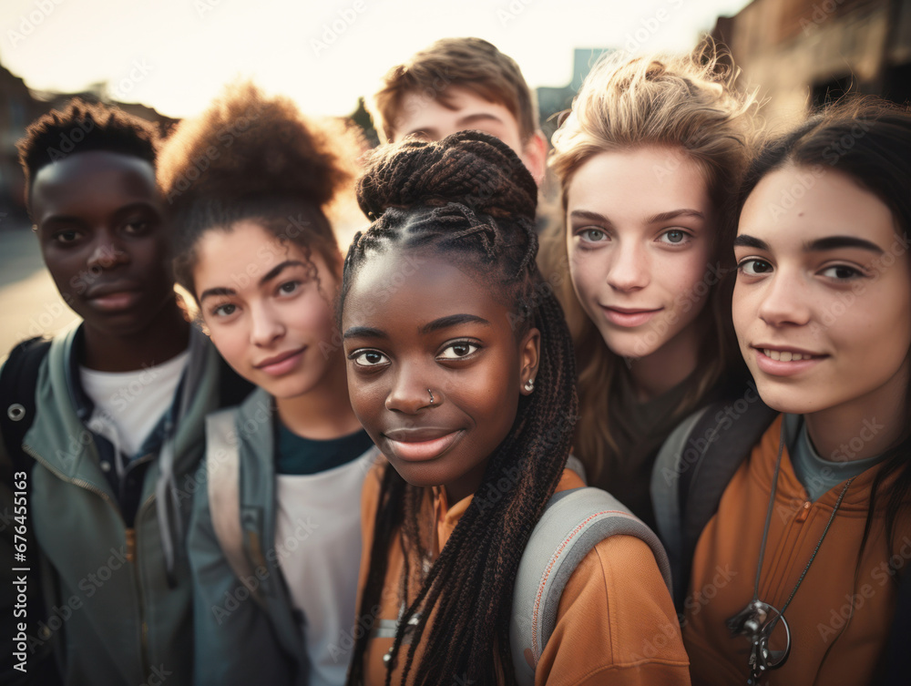 Teenagers of different races, enjoying each other's company and ...