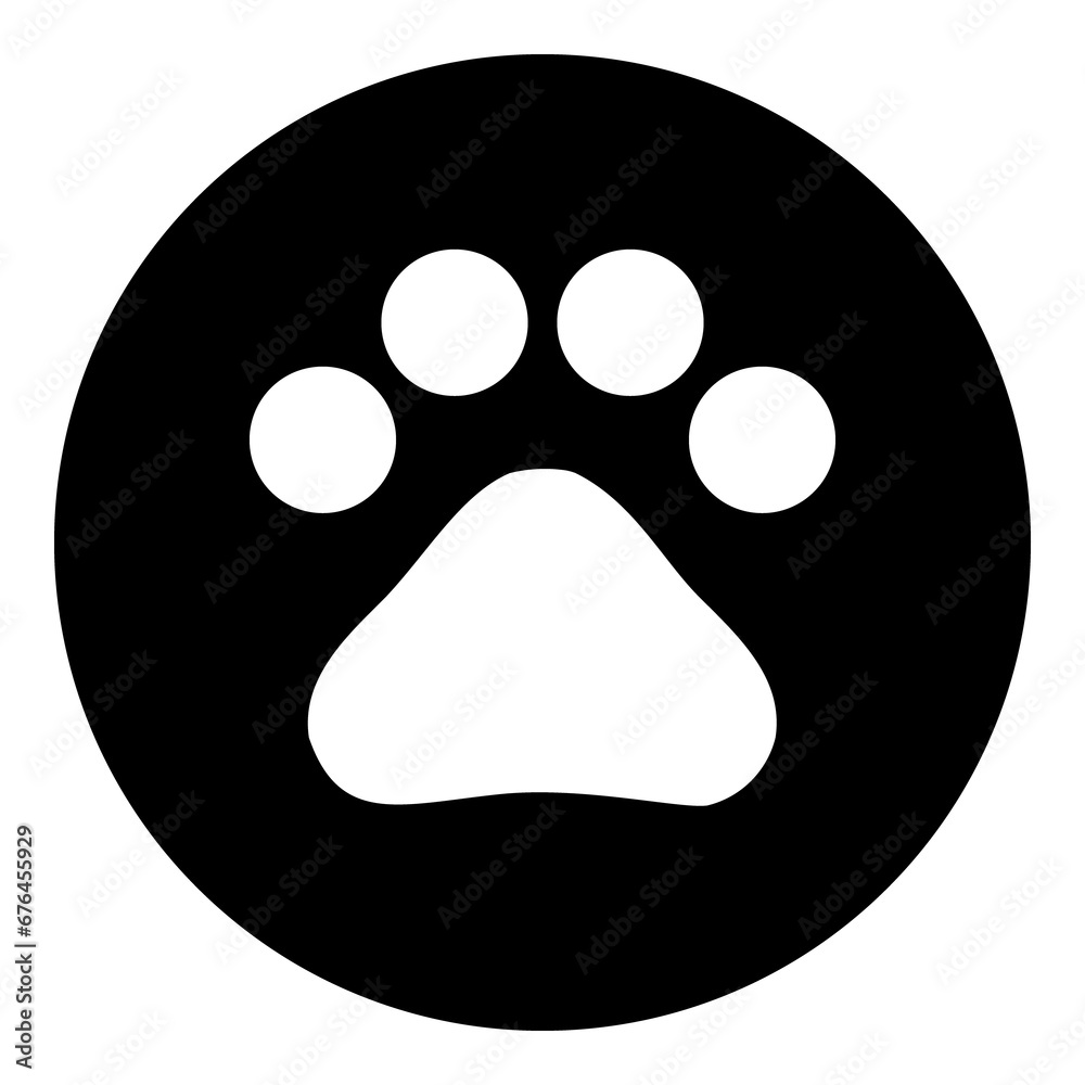 A pet symbol in the center. Isolated white symbol in black circle ...