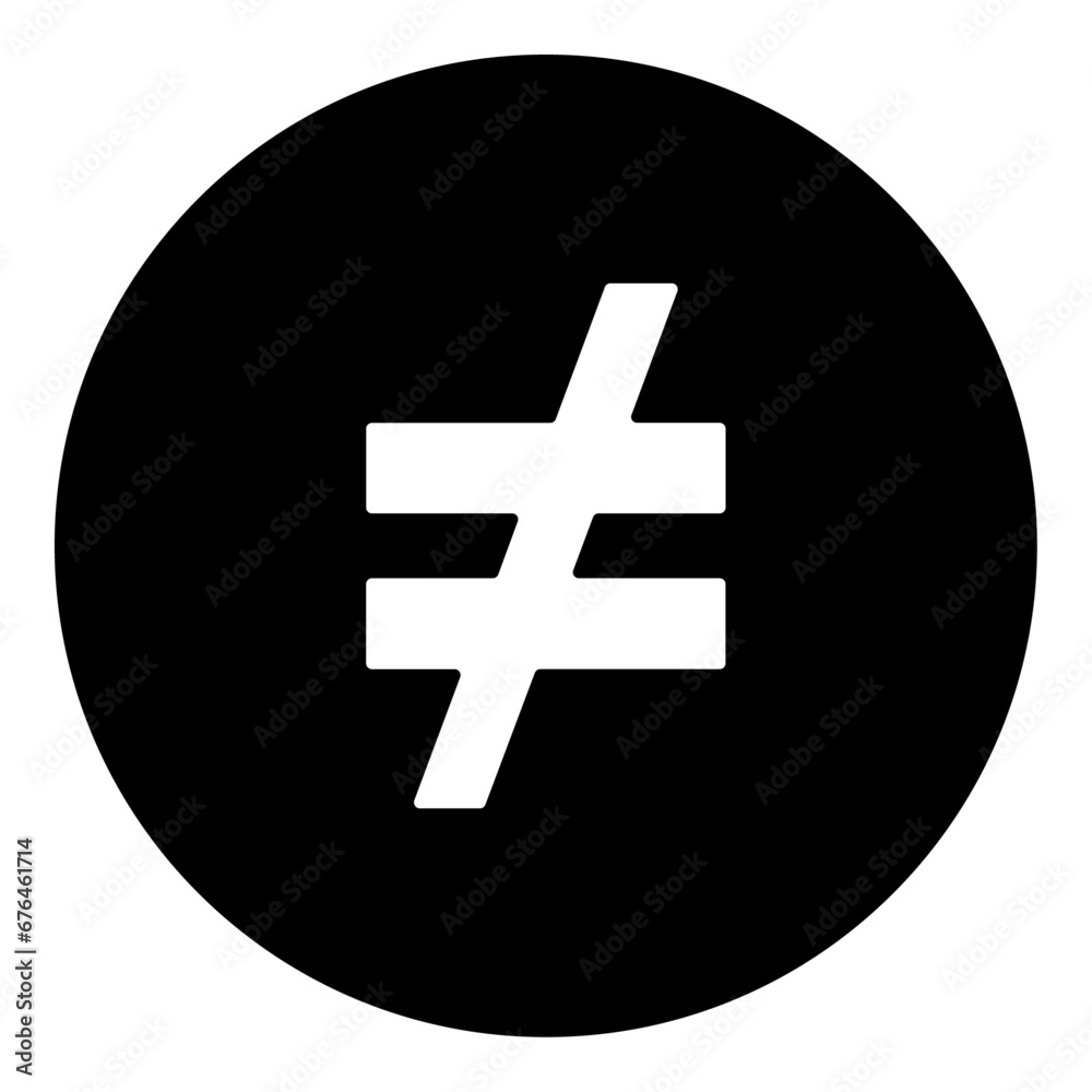 A not equal symbol in the center. Isolated white symbol in black circle ...