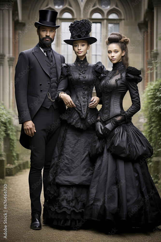 8th Century Family Poses for Portrait in Black and Gothic Attire, as if ...