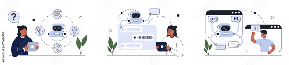 Set of AI technology, smart chat bot . Machine learning. Artificial ...