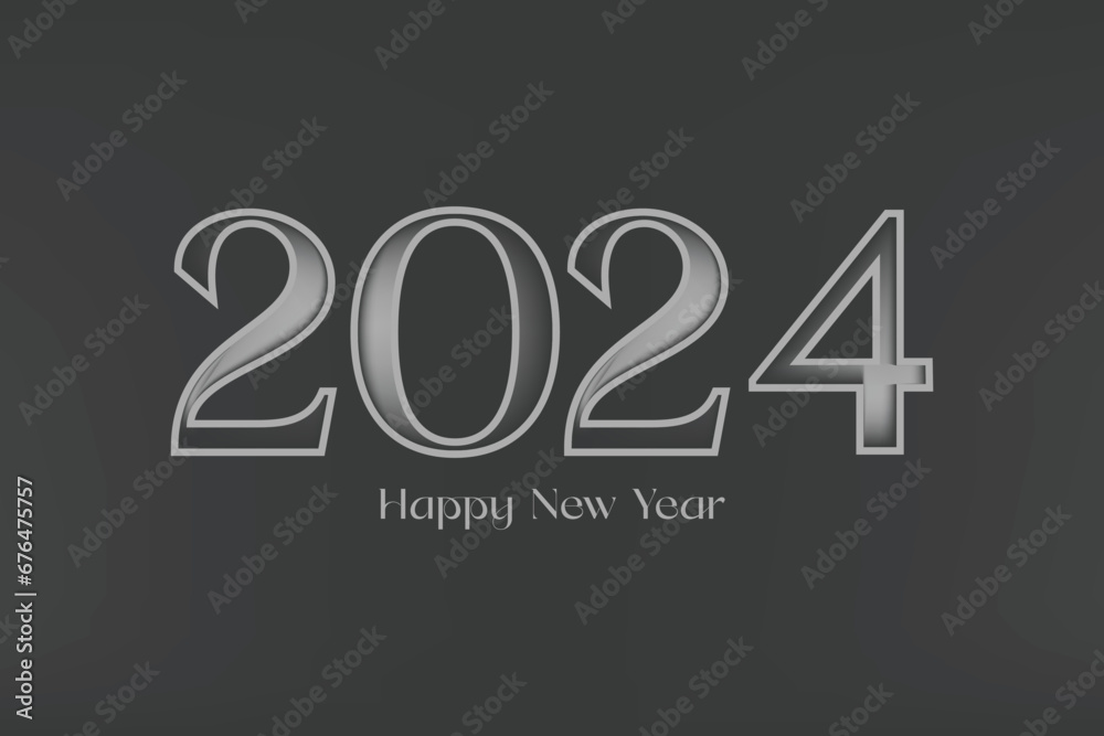 New year 2024 typography vector design element.Grey text effect ...