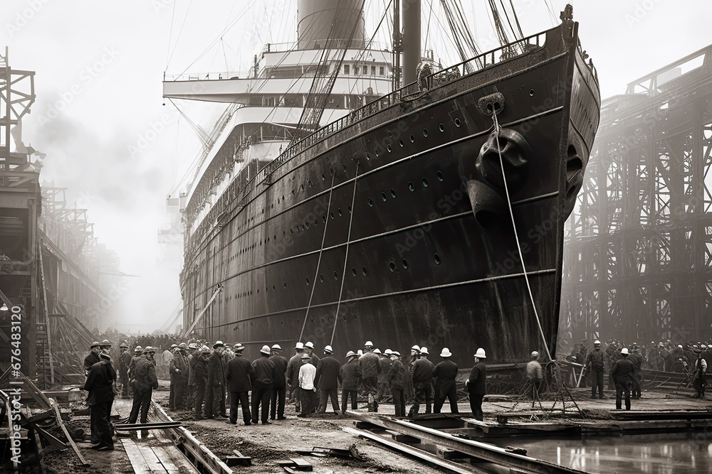 AI-gen. classic photo captures grandeur of Titanic's construction ...