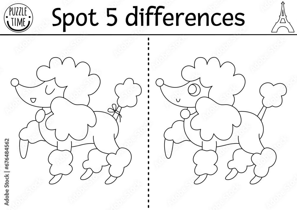 Find differences game for children. Educational black and white ...