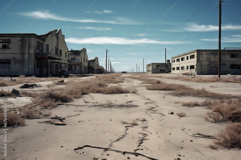 Deserted military base with empty barracks, portraying an atmosphere of ...