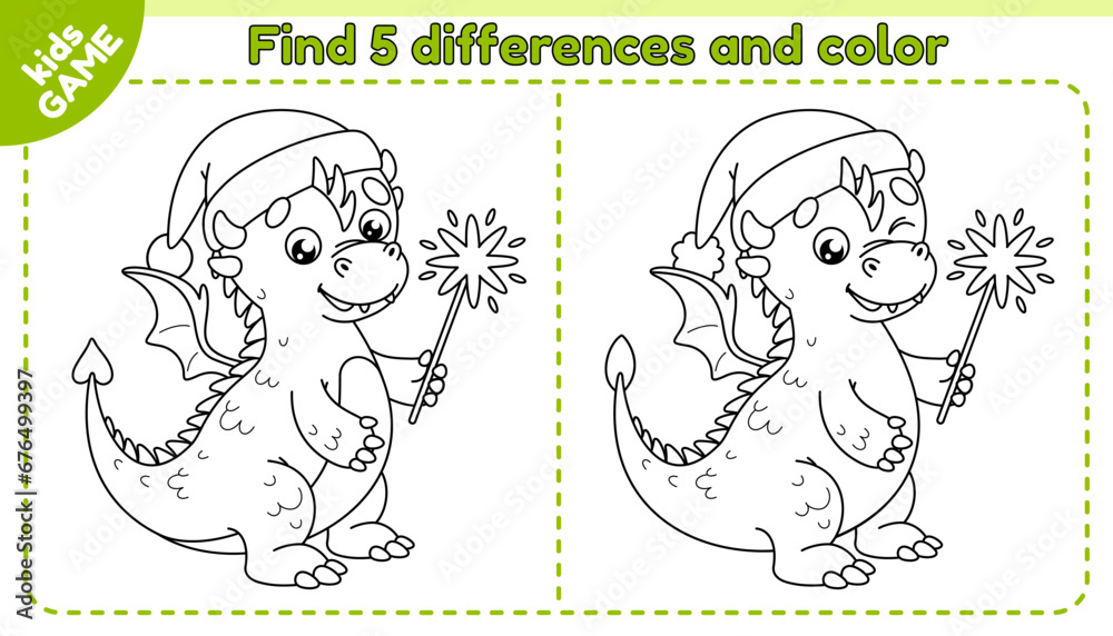 Kids educational game Find 5 differences. Dragon of the Chinese New ...