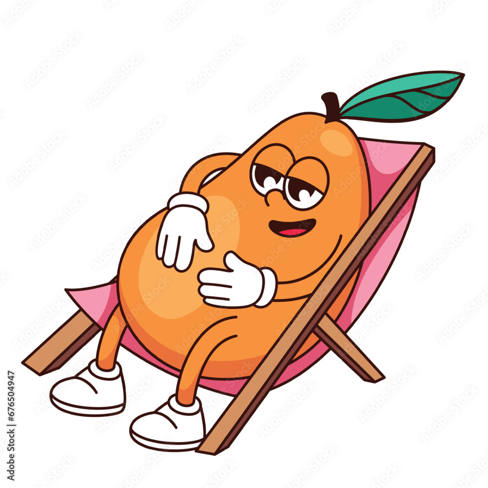 Groovy mango character sunbathing vector illustration. Cartoon isolated ...