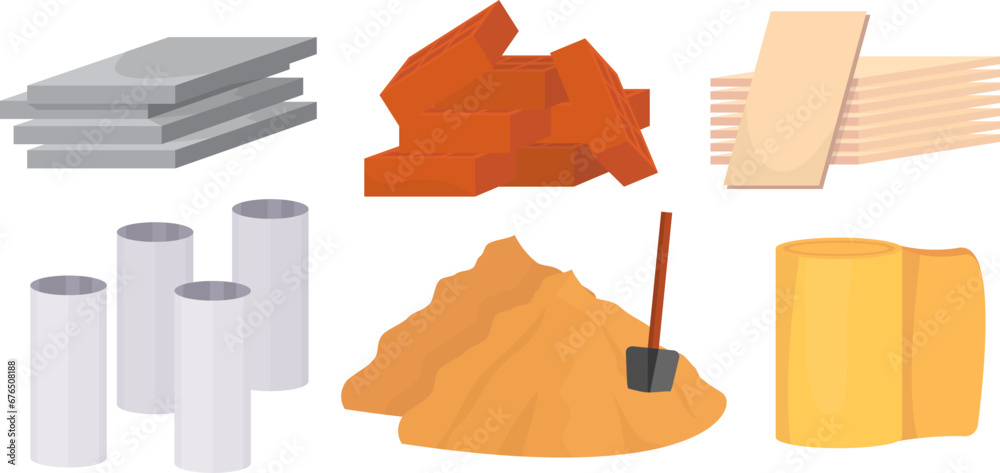 build materials set. construction industry supplies insulation roofing ...