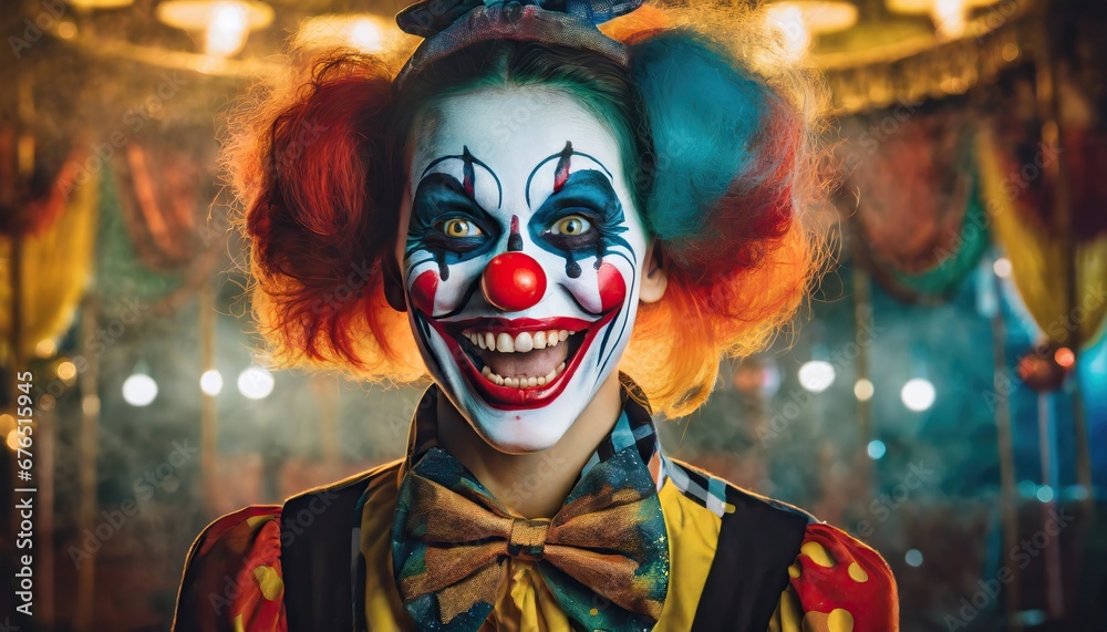 Evil clown face. Portrait of scary spooky clown monster from horror ...