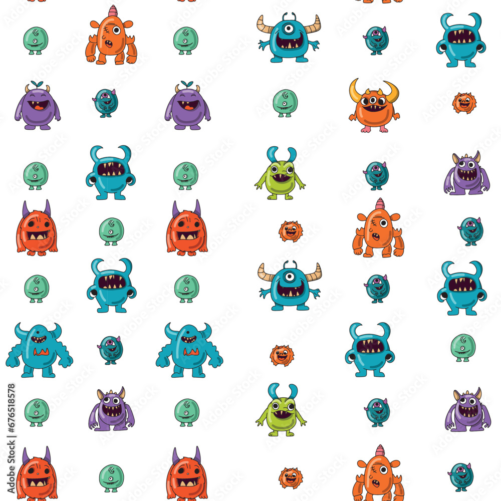 Cartoon monster characters seamless pattern and kids funny creatures ...