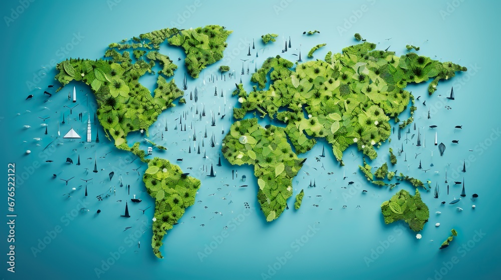 World Map: Education and Intelligence Collage with Global Green Energy ...