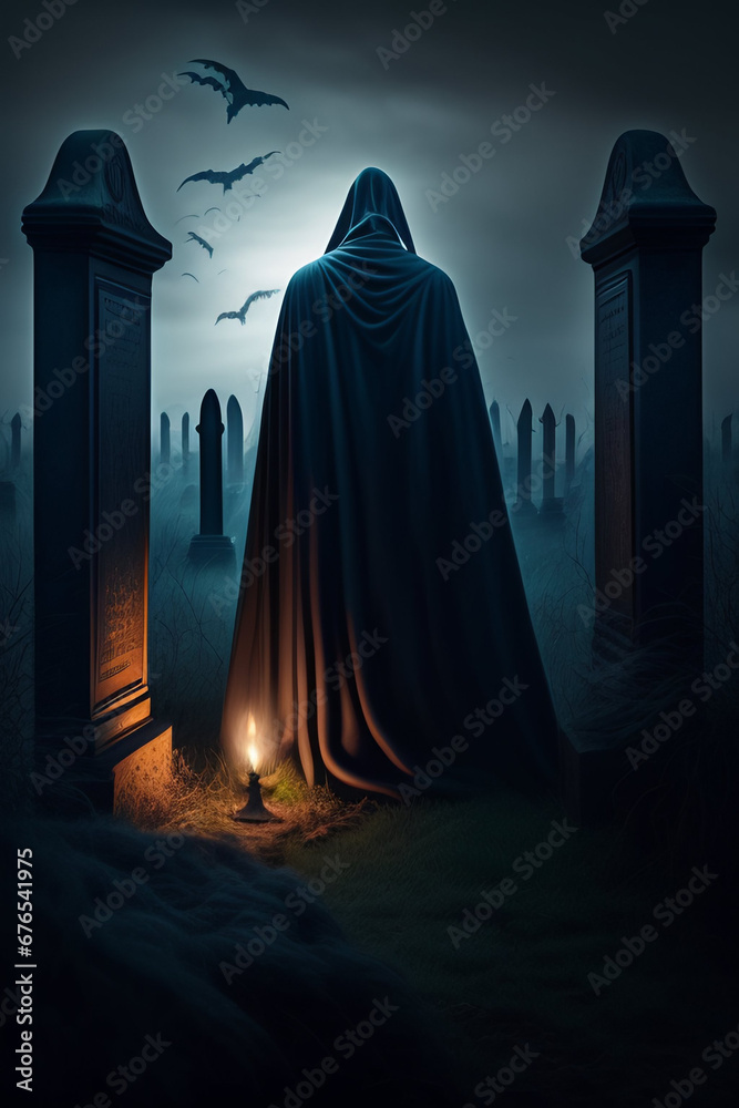 portrait of a dementor in a graveyard, dark and scary night, realistic ...