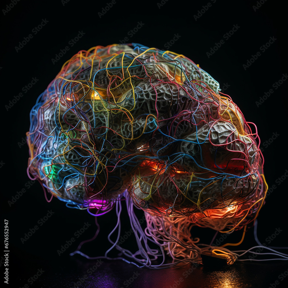 Human brain consisting of micro electrical circuits and wires ...