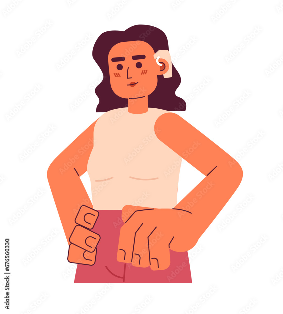 Deaf hearing impaired woman 2D cartoon character. Caucasian young adult ...
