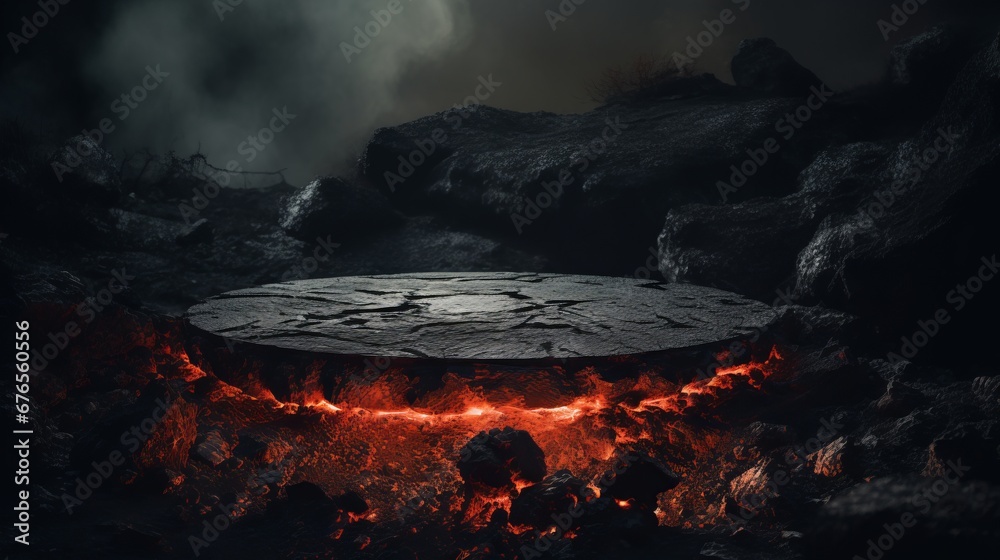 Fire lava podium rock volcano background product magma display 3d scene ...