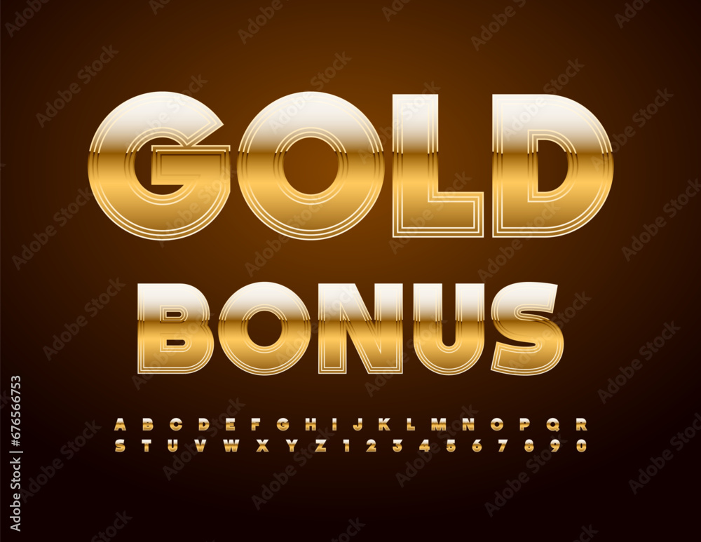 Vector promo emblem Gold onus Elite creative Font. Premium set of ...