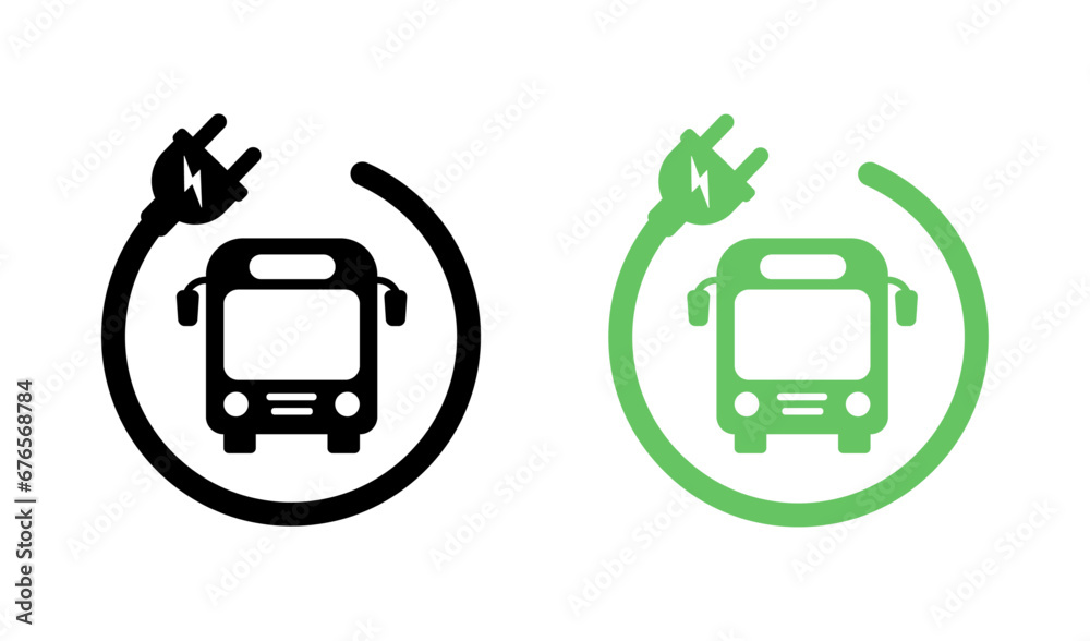 Green Electric Bus with plug. Electric Vehicle Silhouette Green Icon ...