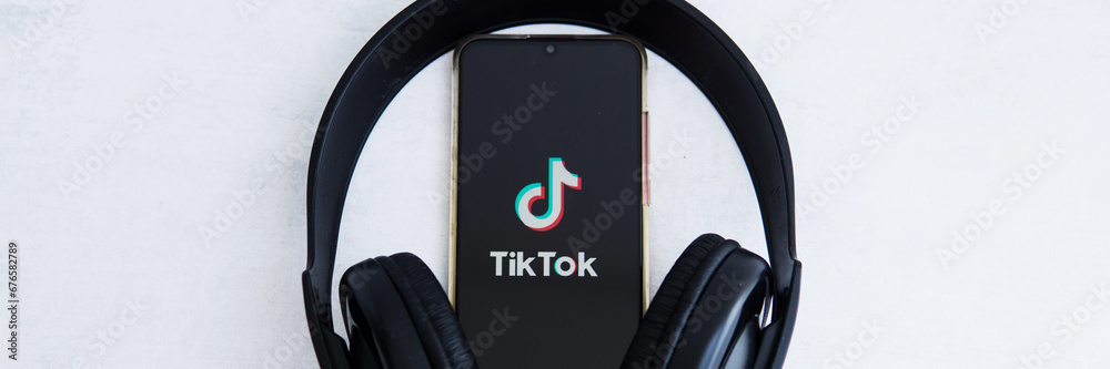 Tver, Russia-August 5, 2020, the tik tok logo on the smartphone screen ...