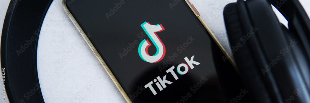 Tver, Russia-August 5, 2020, the tik tok logo on the smartphone screen ...