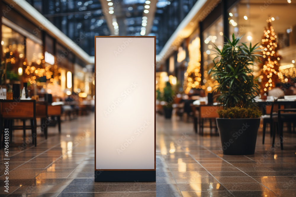 roll up mockup poster stand in an shopping center or mall environment ...