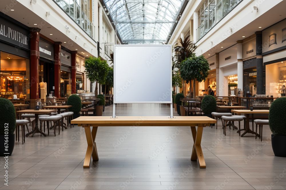 roll up mockup poster stand in an shopping center or mall environment ...