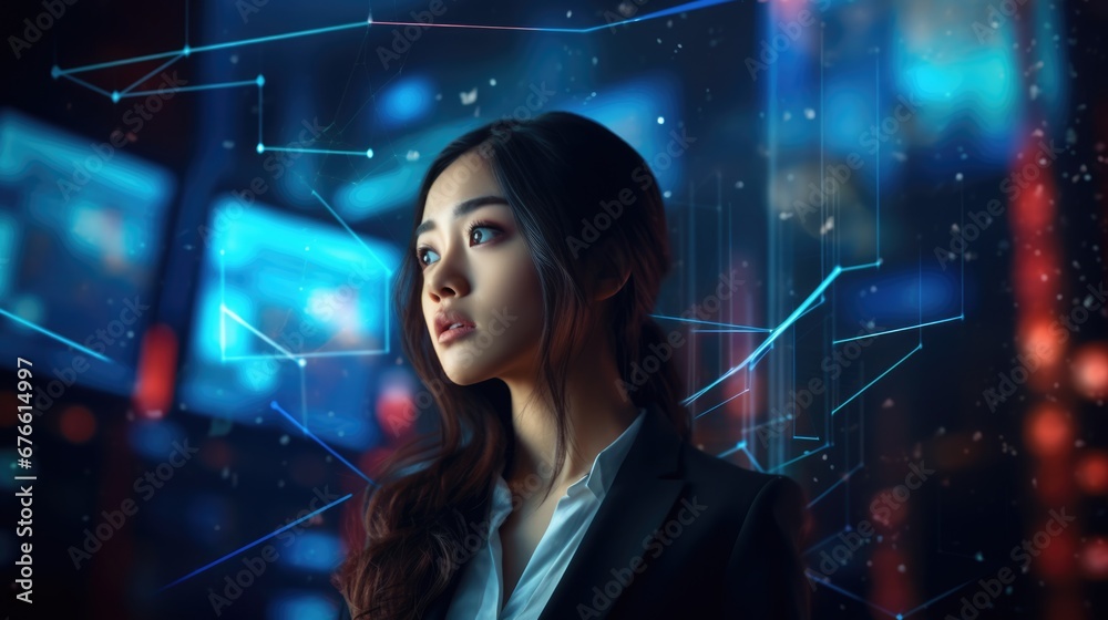 Tech analyst study cyber data chart from corporate system for ...