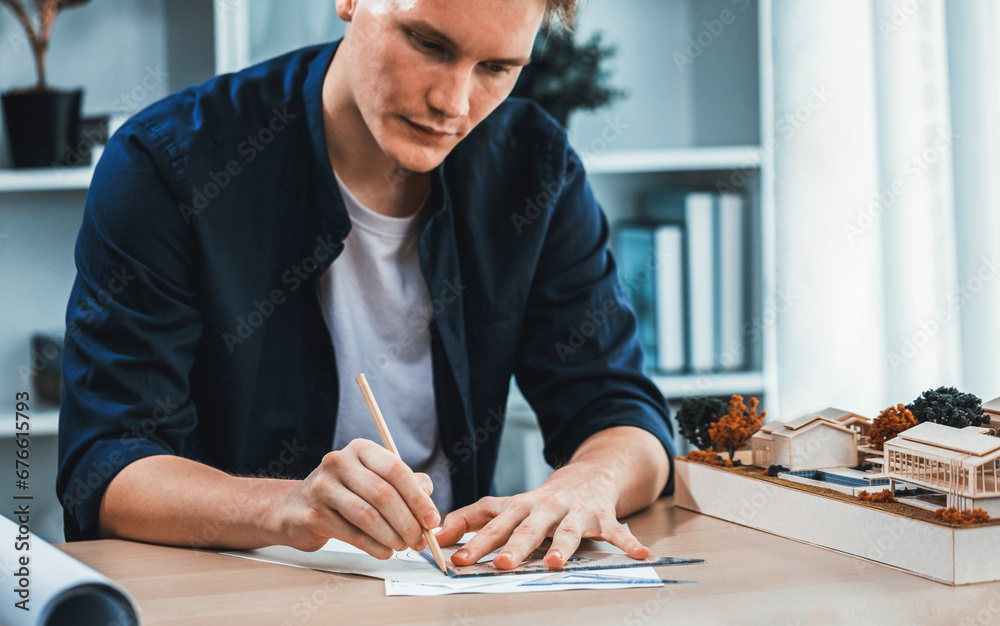 Drafting interior house design by architect designer planning home ...