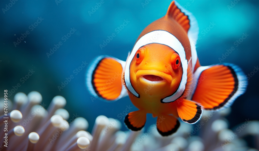 Clown Fish Underwater Dive into Happiness: Captivating Close-up of a ...