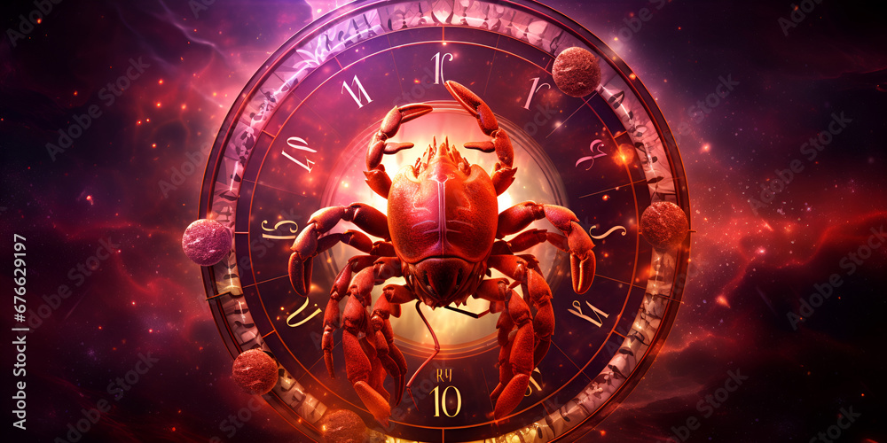 Foto de Zodiac sign of cancer crawfish with magic light in star wheel ...
