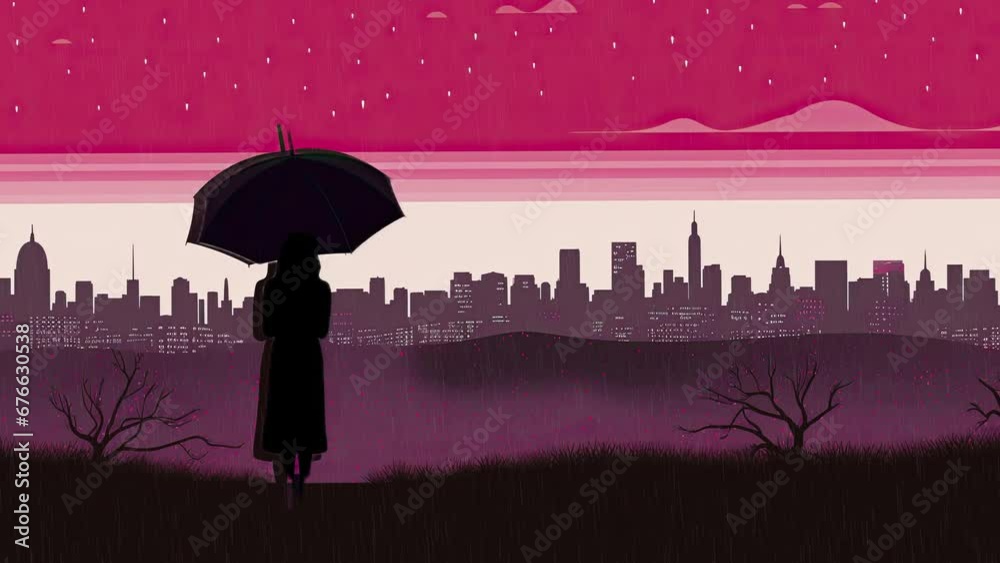 Seamless loop animation. people, Flight Attendant. Standing Rainy Night ...