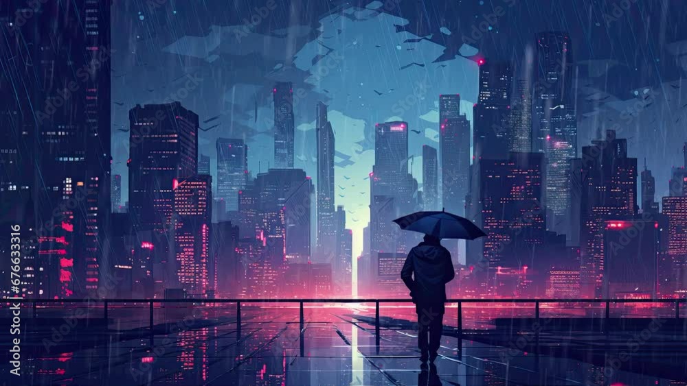 Seamless loop animation. people, News Reporter. Standing Rainy Night ...
